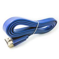 China 1080P HD TV CCS 1.5m Blue Flat HDMI Cable Male To Male for sale