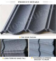 China Prime 0.4mm*420mm*1340mm Red Green Blue Stone Coated Steel Roofing Tile for Hotel Construction for sale