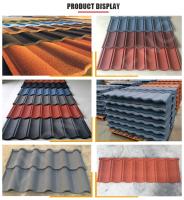 China Prime 0.4mm*420mm*1340mm Red Green Blue Stone Coated Steel Roofing Tile for Hotel Construction for sale
