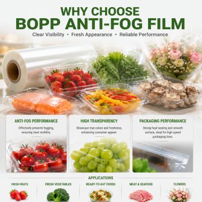 China Frozen Food Cold Chain Anti-Fog BOPP Film 15-40 Micron Clear Display Packaging for sale