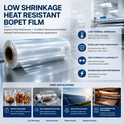 China Heat Stabilized BOPET Film Low Shrinkage 4.5-12um Dimensional Stability Electrical Insulation Grade for sale