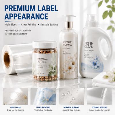 China Heat Sealable Label Film BOPP Glossy 30-40um In-Mold Label Cosmetic Detergent Bottle Injection for sale