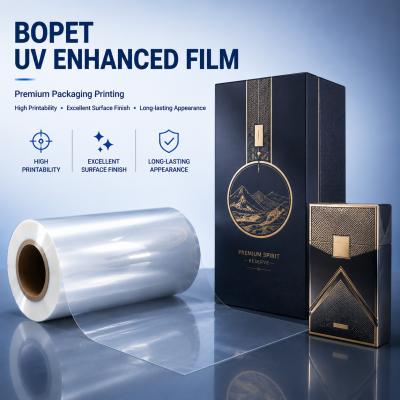 China Online Coated UV Enhanced BOPET Film 12um 15um Premium Gift Packaging High Gloss Low Haze for sale