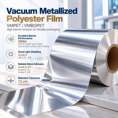China VMBOPET Film High Gloss Mirror Metallic Vacuum Coated Polyester Packaging Grade Bright Finish for sale