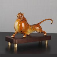 China New Bronze Ornament with Tiger Shaped Design and Walnut Base - Elegant Bronze Decor for sale