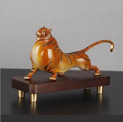 China New Bronze Ornament with Tiger Shaped Design and Walnut Base - Elegant Bronze Decor for sale