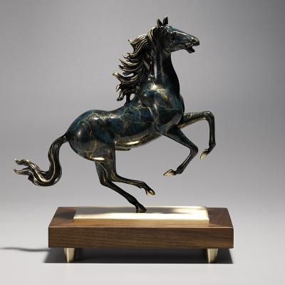 China Galloping Horse Shaped Bronze Ornament with Walnut Base and 2.2kg Weight for sale