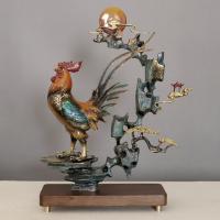 China Ancient Style Copper and Walnut Chicken Shaped Bronze Ornament with 460*140*565mm Size and Chinese Idiom Design for sale
