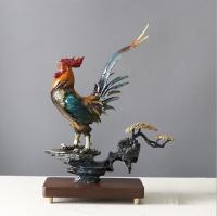 China Antique Chicken Shaped Bronze Ornament with Copper+Wood Material in Ancient Style for Living Room Decoration for sale
