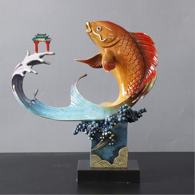 China Carp Leaping Over The Dragon Gate Bronze Ornament with Copper+Marble Material and Ancient Style for Grand Living Room Decor for sale