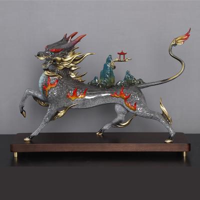 China Ancient Chinese Style Feng Shui Qilin Shaped Bronze Ornament with 68cm*19cm*43.5cm Dimensions and 10.9kg Weight for Home Decoration for sale