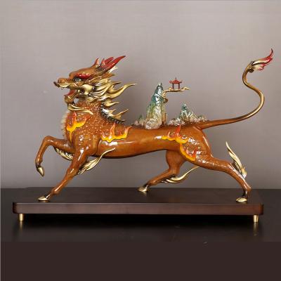 China Left Fire Qilin Shaped Bronze Ornament with Vintage Design for Indoor Decoration - 68cm*19cm*43.5cm Dimensions and 10.9kg Weight for sale