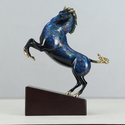 China Blue Patterned Galloping Horse Posture Bronze Ornament with 33*12*40.5cm Dimensions for Home Decoration for sale