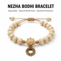 China Nezha Bodhi Root Bracelet Adjustable - Handmade Lotus Rosary with Universe Ring Charms, Natural Buddhist Prayer Beads Spiritual Protection Jewelry Unisex for sale