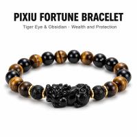 China Pixiu Feng Shui Bracelet for Men Women - Tiger Eye Obsidian Wealth Luck Bracelet Chinese Good Luck Charm Handmade, Protective Gift for sale