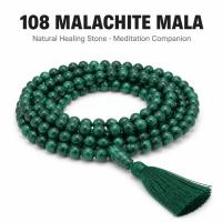 China 108 Beads Mala Bracelet Malachite - Natural Stone Prayer Beads Meditation Necklace, Handmade Buddhist Taoist Rosary with Tassel, Energy Healing Gift for sale