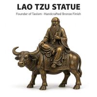 China Lao Tzu Statue Riding Buffalo Bronze Finish - Taoism Founder Figurine Feng Shui Decor for Home Office Altar, Handcrafted Philosopher Sculpture 8 inch for sale