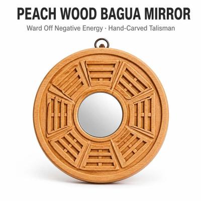 China Peach Wood Bagua Mirror Feng Shui - Chinese Taoist Protection Mirror for Door Window Home, Hand-Carved Evil Spirit Warding Amulet 18cm for sale