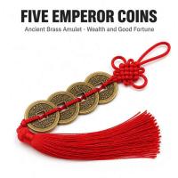 China Five Emperor Coins Feng Shui Amulet Set - Chinese Ancient Copper Coins with Red Tassel, Wealth Protection Charm for Home Car Wallet, Taoist Good Luck Gift for sale