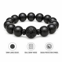 China Taoist Prayer Beads Bracelet 18mm Taiji Bagua Wood Beads - Traditional Dao Rosary Yin Yang Black Ebony Mala for Meditation, Feng Shui Protection, Men Women Gift for sale