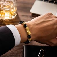 China Pixiu Bracelet Black Obsidian 24K Gold Plated - Feng Shui Wealth Protection Bracelet Chinese Money Beast Lucky Charm for Men Women, Adjustable for sale
