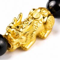 China Pixiu Bracelet Black Obsidian 24K Gold Plated - Feng Shui Wealth Protection Bracelet Chinese Money Beast Lucky Charm for Men Women, Adjustable for sale