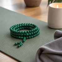 China 108 Beads Mala Bracelet Malachite - Natural Stone Prayer Beads Meditation Necklace, Handmade Buddhist Taoist Rosary with Tassel, Energy Healing Gift for sale