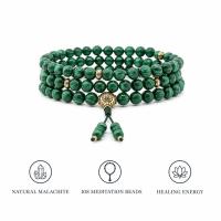 China 108 Beads Mala Bracelet Malachite - Natural Stone Prayer Beads Meditation Necklace, Handmade Buddhist Taoist Rosary with Tassel, Energy Healing Gift for sale