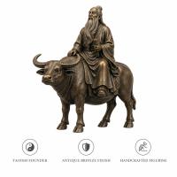 China Lao Tzu Statue Riding Buffalo Bronze Finish - Taoism Founder Figurine Feng Shui Decor for Home Office Altar, Handcrafted Philosopher Sculpture 8 inch for sale