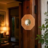 China Peach Wood Bagua Mirror Feng Shui - Chinese Taoist Protection Mirror for Door Window Home, Hand-Carved Evil Spirit Warding Amulet 18cm for sale