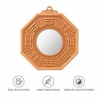 China Peach Wood Bagua Mirror Feng Shui - Chinese Taoist Protection Mirror for Door Window Home, Hand-Carved Evil Spirit Warding Amulet 18cm for sale