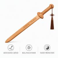 China Peach Wood Sword Wall Decor 40cm - Hand Carved Chinese Taoist Sword for Protection, Feng Shui Evil Spirit Warding Ornament, Traditional Home Gift for sale