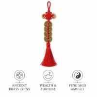 China Five Emperor Coins Feng Shui Amulet Set - Chinese Ancient Copper Coins with Red Tassel, Wealth Protection Charm for Home Car Wallet, Taoist Good Luck Gift for sale