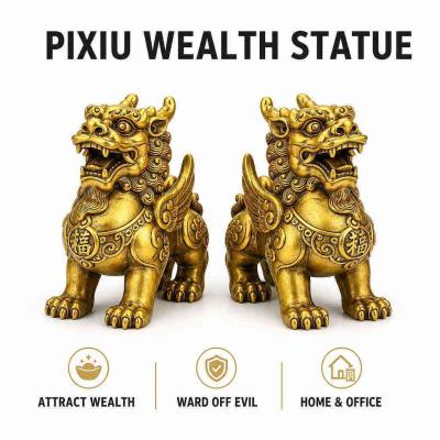 China Brass Pixiu Statue Pair Feng Shui Figurine for Home Office Wealth for sale