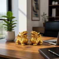 China Brass Pixiu Statue Pair Feng Shui Figurine for Home Office Wealth for sale