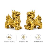 China Brass Pixiu Statue Pair Feng Shui Figurine for Home Office Wealth for sale