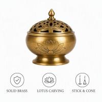 China Brass Incense Burner with Lotus Design for Home Temple Meditation for sale