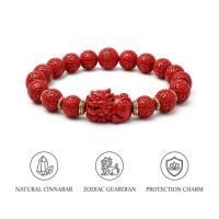 China Natural Cinnabar Taoist Bracelet with Zodiac Beads for Protection for sale