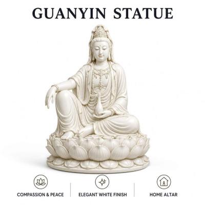 China Elegant White Guanyin Statue Quan Yin Figurine for Home Altar for sale