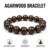 China Natural Agarwood Taoist Bracelet with Hand-Polished Beads and Reinforced Elastic Cord for Meditation for sale