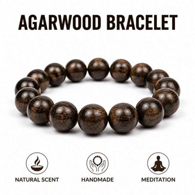 China Natural Agarwood Taoist Bracelet with Hand-Polished Beads and Reinforced Elastic Cord for Meditation for sale