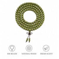 China Natural Green Sandalwood Taoist Bracelet with 108 Beads and Fresh Woody Fragrance for Meditation for sale