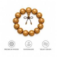 China Handmade Golden Nanmu Wood Taoist Bracelet with 14 Beads and Silky Grain for Meditation for sale