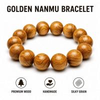 China Handmade Golden Nanmu Wood Taoist Bracelet with 14 Beads and Silky Grain for Meditation for sale