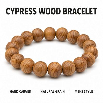 China Natural Cypress Wood Taoist Bracelet with Hand-Carved Beads and Matte Smooth Finish for Meditation for sale