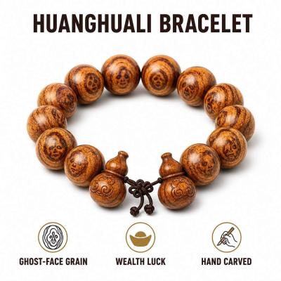China Huanghuali Rosewood Taoist Bracelet with Hand-Carved Gourd Beads and Ghost-Face Grain for Wealth and Luck for sale