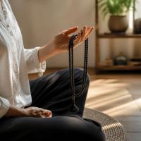 China Handmade Natural Ebony Wood Taoist Bracelet with 108 Beads for Meditation and Protection for sale
