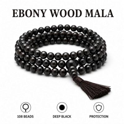 China Handmade Natural Ebony Wood Taoist Bracelet with 108 Beads for Meditation and Protection for sale