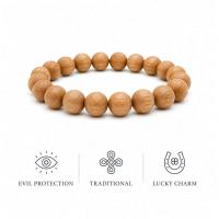 China Handcrafted Natural Peach Wood Taoist Bracelet with 14 Beads for Evil Protection and Luck for sale