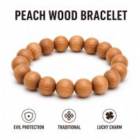 China Handcrafted Natural Peach Wood Taoist Bracelet with 14 Beads for Evil Protection and Luck for sale